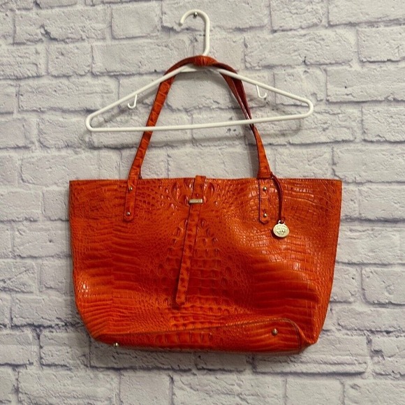 Brahmin | Bags | Brahmin Orange Croc Embossed Leather Tote Bag Carryall ...